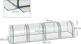 Outsunny Fóliový skleník Skleník s dveřmi Studený rám Rostlinná školka Rostlinný dům Fólie Ocel PVC Transparent 395 x 100 x 80 cm | Aosom