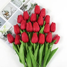 Bytová dekorace - kytice umělých tulipánů Balení: 5 ks, Barvy: K07 ČERVENÁ