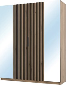 Šatní skříň KAJA 2LU 2LAM | 200 cm | se zrcadly | VYSOKÁ | evoke + černé lamely