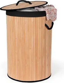 Compactor Bamboo černá / Bambusový koš na prádlo s víkem / kulatý / 75