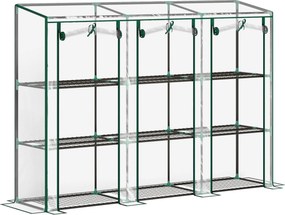 Outsunny Malý Skleník pro Exteriér se 3 Úrovněmi Polic, Sklopnými Zipovými Dveřmi a Ocelovým Rámem pro Pěstování Rostlin a Květin 215x46x151 cm Průhle