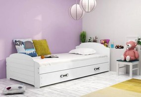 Expedo Dětská postel DOUGY P1 + úložný prostor + matrace + rošt ZDARMA, 90x200, bílý, bílá