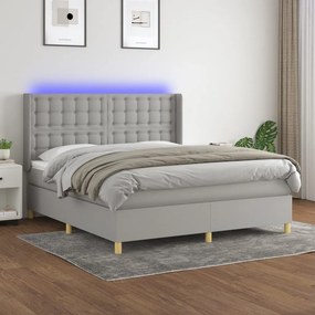 Box spring postel s matrací a LED světle šedá 180x200 cm textil 3139213