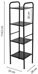 Erga Lexa, koupelnový kovový regál se 4 policemi 28x33x114,5 cm, černá matná, ERG-YKA-P.LEXA-4-BLK