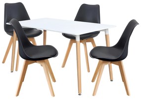 Jídelní stůl 140x90 QUATRO  bílý + 4 židle QUATRO černé