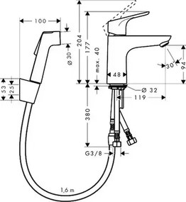 Hansgrohe Focus E2 - Umyvadlová baterie 100 | s ruční sprchou Bidette