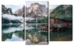 Vícedílný obraz Chata U Italského Jezera Braies 3D Nedostatek Nedostatek Přírodní plátno 120x80