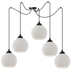 Závěsné svítidlo Riffle Round Spider, 5x bílé skleněné stínítko, b