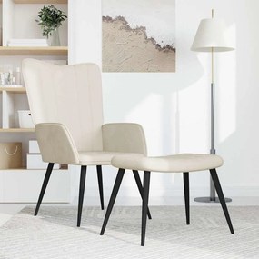 Relaxační křeslo se stoličkou krémově bílé samet 327697