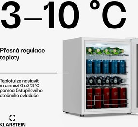 Klarstein Beersafe nápojová lednice se skleněnými dveřmi | 64 x 48 cm | 60 l | 85 W | stříbrná/bílá
