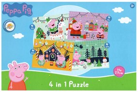 Dětské puzzle 4v1 PRASÁTKO PEPPA a vánoční nálada, 19x29 cm