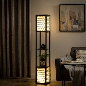 HOMCOM Stojací lampa Stojací lampa s policí a dvojitým světlem, 40W, E27, řetízkový vypínač, do obývacího pokoje, ložnice| Aosom