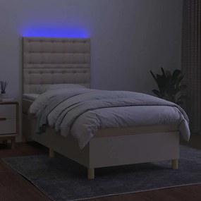Box spring postel s matrací a LED krémová 100x200 cm textil 3135738