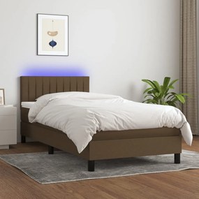 Box spring postel s matrací a LED tmavě hnědá 80x200 cm textil