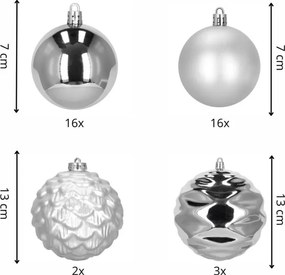 Vánoční baňky stříbrné mix - 12/6 cm, sada 37ks CA0964