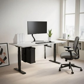 Výškově nastavitelný stůl OfficeTech C, 200 x 80 cm, černá podnož, světle šedá