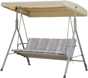 Outsunny Houpací Lavice pro 3 Osoby se Železnou Rámem a Nastavitelnou Sluneční Clonou, Polstrované Polštáře a Područky, 172x110x156cm | Aosom