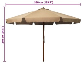 vidaXL Marketos Zahradní slunečník s dřevěnou tyčí 330 cm barva taupe