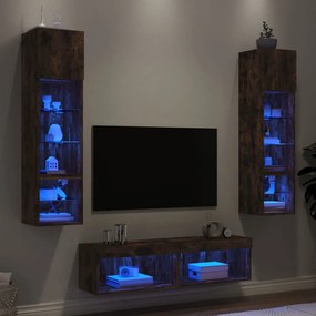 vidaXL 6dílná obývací stěna s LED osvětlením kompozitní dřevo [3216626] Barva: kouřový dub