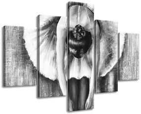 Gario Ručně malovaný obraz Šedá rozcvička baletky - 5 dílný Rozměry: 150 x 105 cm