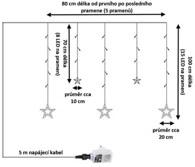 VOLTRONIC® 67311 Vánoční závěs - 5 hvězd, 61 LED, barevný + ovladač