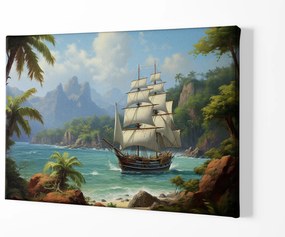 Obraz na plátně - Velká plachetnice kotví u tropického ostrova FeelHappy.cz Velikost obrazu: 40 x 30 cm