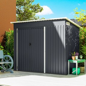 Outsunny plechový zahradní domek 2,68 m² – zamykatelný, 3 dveře, větraný, pultová střecha, rukavice v balení (234 × 132 × 185 cm)