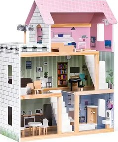 ECOTOYS Třípatrový domeček pro panenky s terasou / od 3 let