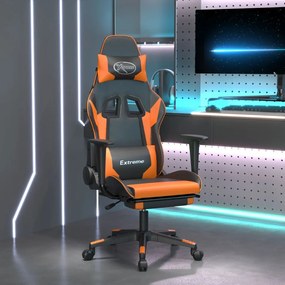 Masážní herní židle s podnožkou černá a oranžová umělá kůže,  345463