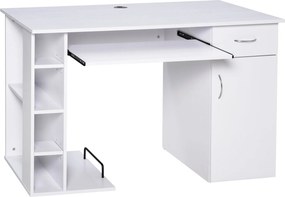 HOMCOM Počítačový stůl Multimedia Počítačový stůl s vícero úložnými policemi a zásuvkou, MDF 120 x 60 x 74 cm Bílý | Aosom