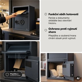 Depozitní trezor s vhozem, elektronický zámek na kód, na peníze a dokumenty, 345x455x300 mm: CEDRIC