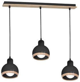 Závěsné svítidlo Oval, 3x dřevěné/černé kovové stínítko, b