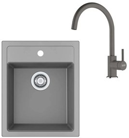 Franke - Kuchyňský set T121Š, tectonitový dřez SID 610-40 a baterie FC 6018.084, šedá/šedý kámen 143.0687.385