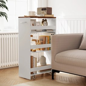 Costway 25 cm Slim Kitchen Cart 4 Tier Rolling Storage Cart White a Rustic Brown