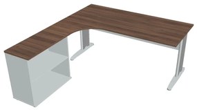 Sestava stolu a skříně pravá 180 cm - Hobis Cross CE 1800 H P Dekor stolové desky: ořech, Dekor lamino podnože: šedá, Barva nohou: Stříbrná