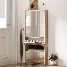 HOMCOM zrcadlová skříňka na boty se 4 protizvrtovými klapkami ze dřeva, 63x17x146 cm, barva dřeva