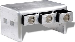 vidaXL Letecký hliníkový vintage konferenční stolek se 3 zásuvkami [242119]