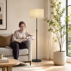 HOMCOM Stojací lampa s dálkovým ovládáním, výškově nastavitelná, látkové stínidlo, kovový stojan, nastavitelná jas, nožní spínač, černá