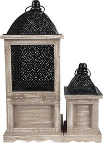 Set dvou dřevěných luceren Elliese se šuplíčky - 20*20*53 / 14*14*25 cm