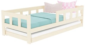 Benlemi Dřevěná jednolůžková postel FENCE 4v1 se zábranou a přistýlkou Zvolte barvu: Béžová, Zvolte rozměr: 90x180 cm, Zvolte zábranu: S jednou zábranou