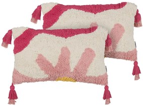 Sada 2 všívaných bavlněných polštářů se střapci 30 x 50 cm růžové/bílé ACTAEA Beliani