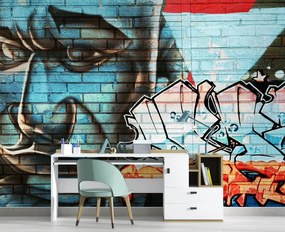 Gario Fototapeta Graffiti na zdi, modrá tvář Materiál: Vliesová, Rozměry: 200 x 140 cm