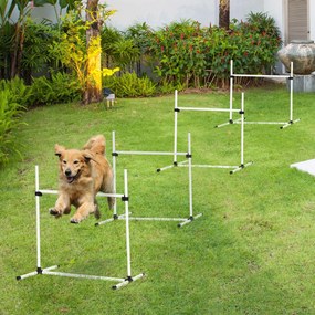 PawHut agility překážková sada pro výcvik psů 4 překážky slalomové tyče plastové bílé 99x65x94cm pro aktivní výcvik psů | Aosom.de