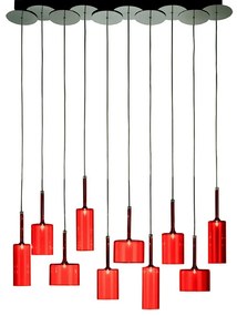 Axolight Spillray 10, závěsné svítidlo z červeného skla, LED 10x1,5W G4 délka 104,5cm
