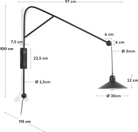 Černé nástěnné svítidlo ø 30 cm Eleazar – Kave Home