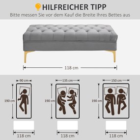 HOMCOM Lavice k posteli Lavice na boty se zvýšenými nohami ze sametu ve světle šedé barvě 118x45x42cm do ložnice a předsíně | Aosom.de