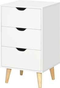HOMCOM Noční stolek s 3 zásuvkami ve skandinávském stylu pro ložnici a obývací pokoj, 40 x 35 x 68,5 cm, bílý