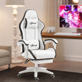 Vinsetto Herní Židle Racing Gamer Židle z PU Kůže s Nastavitelnou Výškou, Sklopením 135°, Opěrkou Hlavy, Bederní Opěrkou a Výsuvnou Opěrkou na Nohy p…