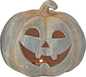 Šedá antik dekorace dýně Pumpkin s LED osvětlením - 38*35*32 cm