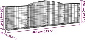 Klenuté gabionové koše 15ks 400x30x100/120cm pozinkované železo 3146875